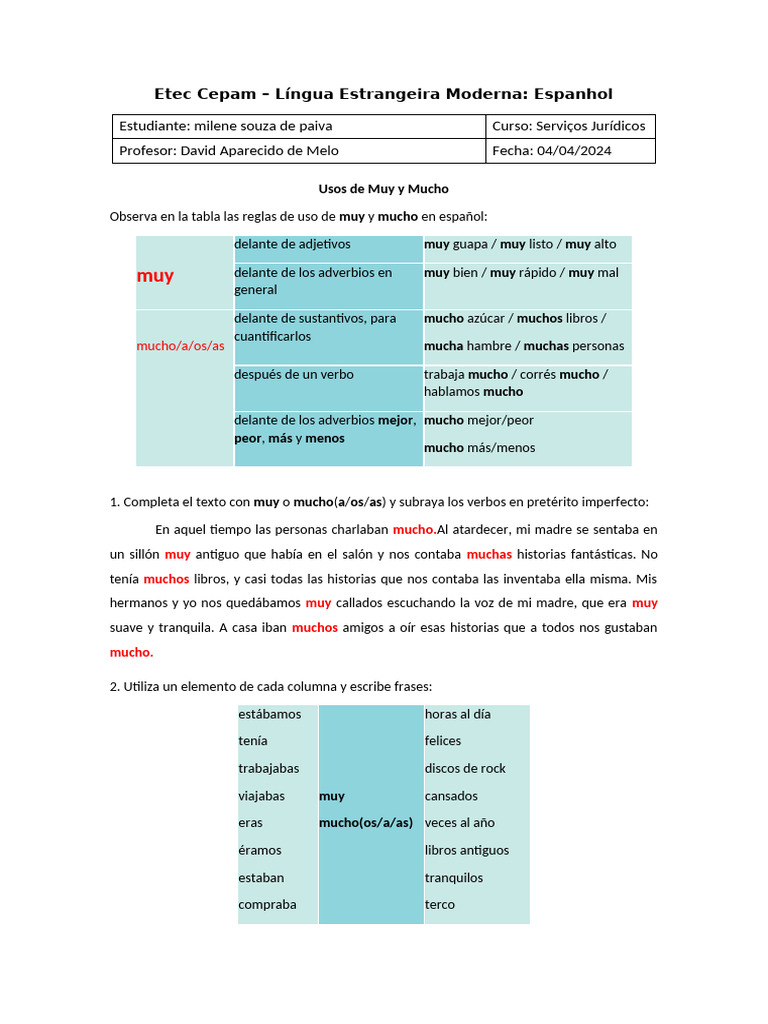 Usos de Muy Mucho | PDF | Lingüística
