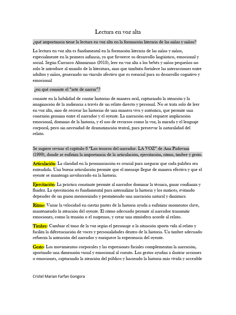 Importancia de la Lectura en Voz Alta | PDF | Las emociones | Narración