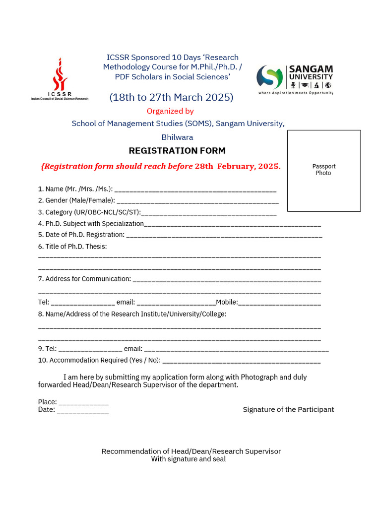 Icssr Form 2025 | PDF