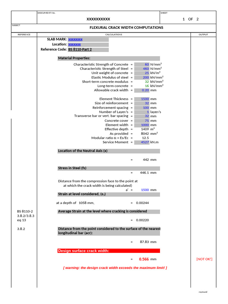Flexural Crack Width Analysis BS 8110-2 | PDF | Strength Of Materials ...