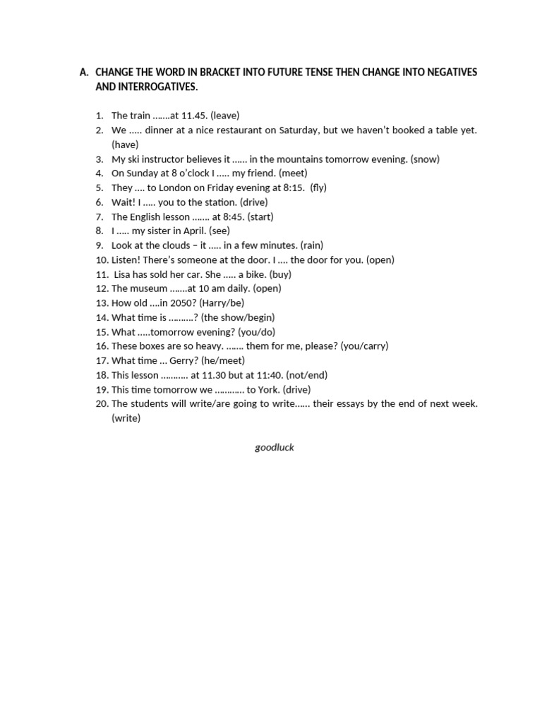 FUTURE TENSE EXERCISES | PDF