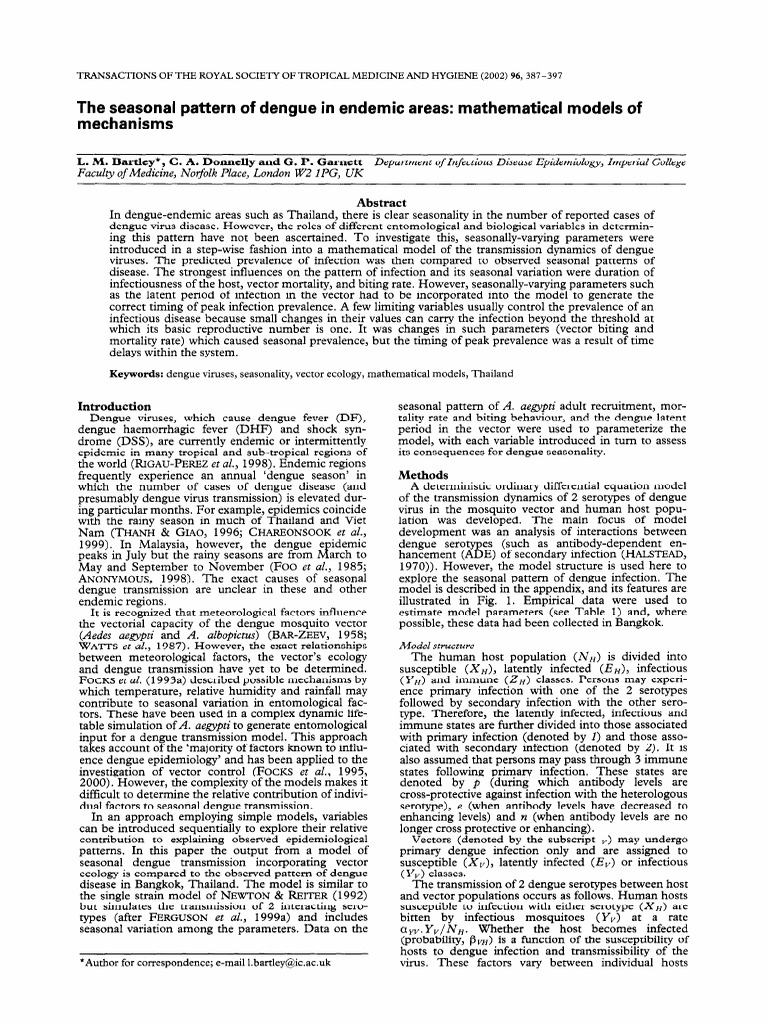 The Seasonal Pattern of Dengue in Endemi | PDF | Infection | Aedes Aegypti