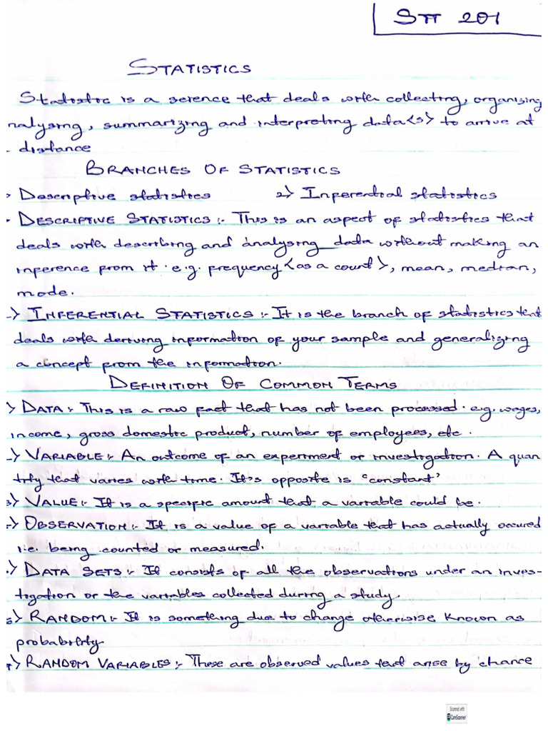 Complete STT 201 Note | PDF