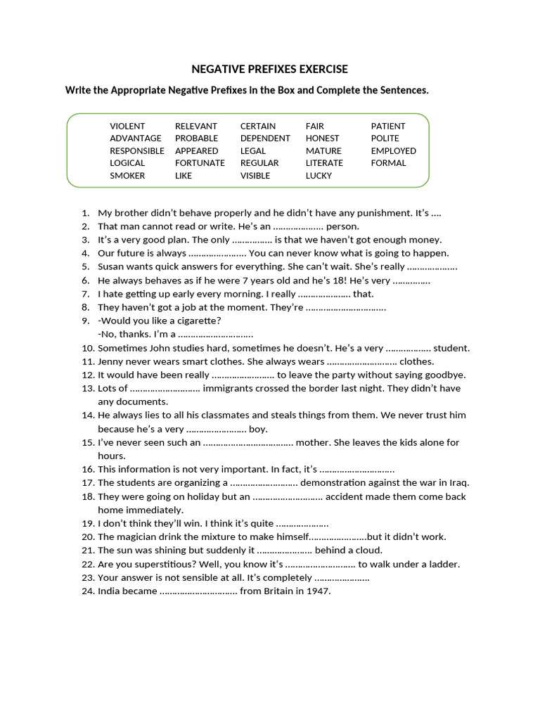 Negative Prefixes | PDF