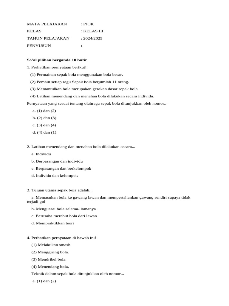 Soal Pjok Kelas 3 | PDF