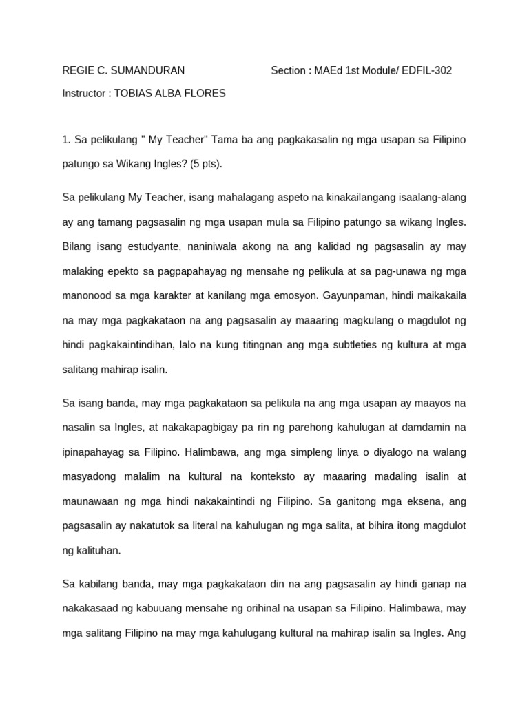 REGIE SUMANDURAN DOC TOBY ASSIGNMENT | PDF