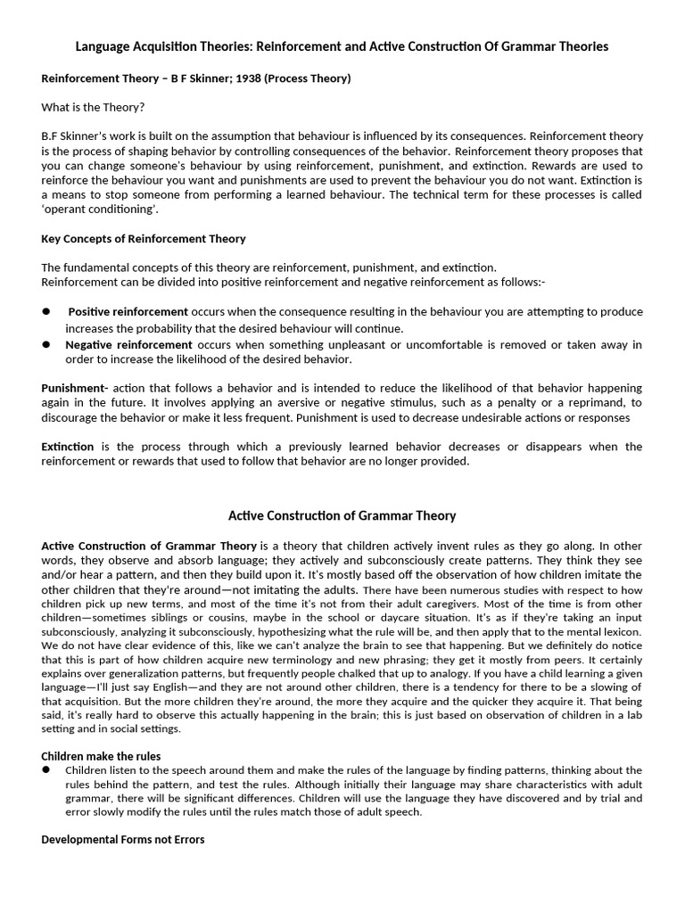 Language Acquisition Theories Reviewer | PDF | Reinforcement | Behavior