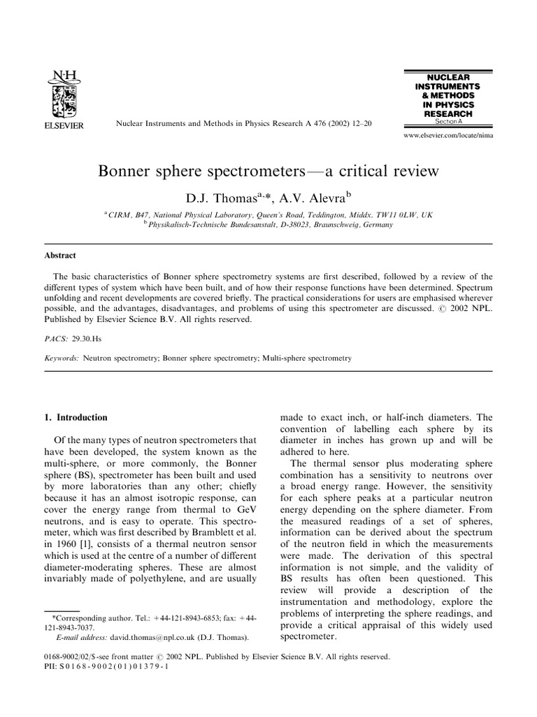 Bonner Sphere | PDF | Neutron | Spectrometer