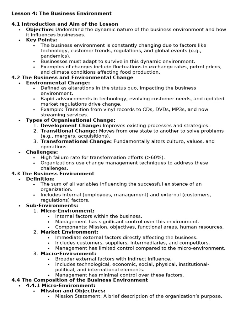 MNB1501 - Lesson 4 - Study Notes | PDF | Swot Analysis | Business Economics