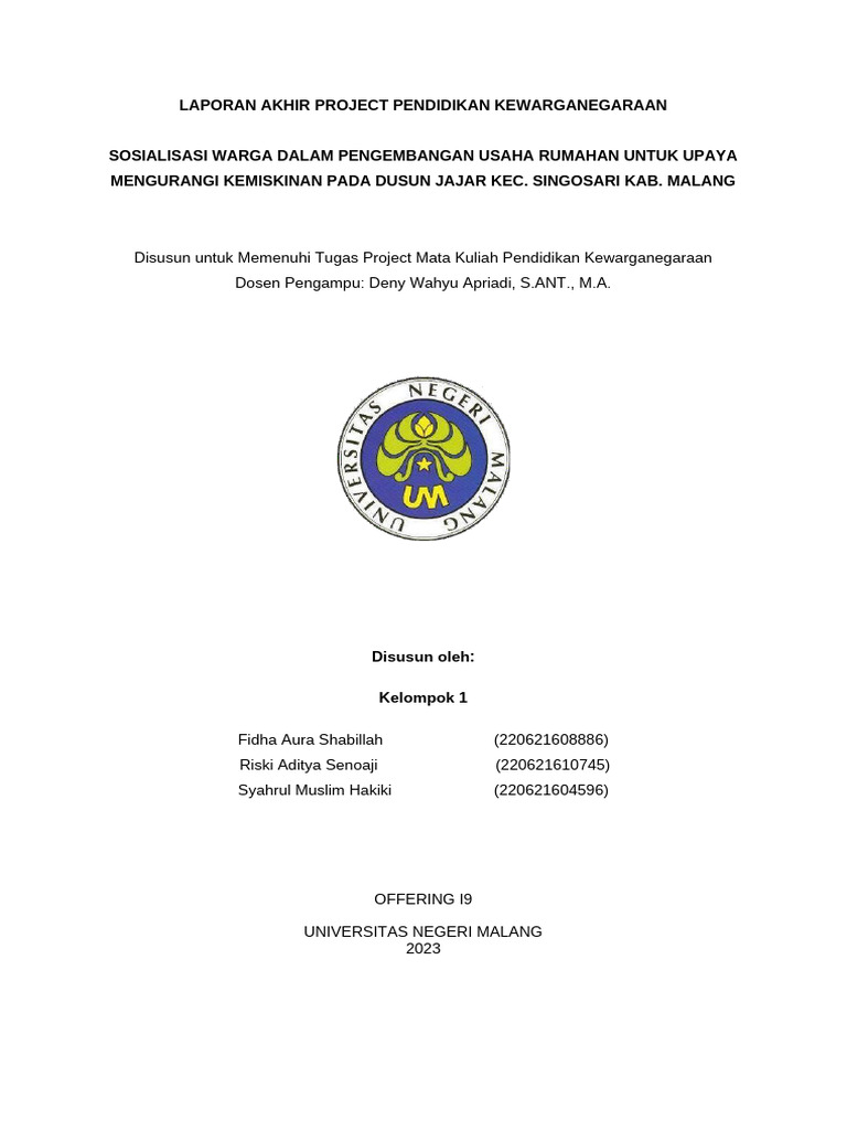 Laporan Akhir Project Pendidikan Kewarganegaraan | PDF