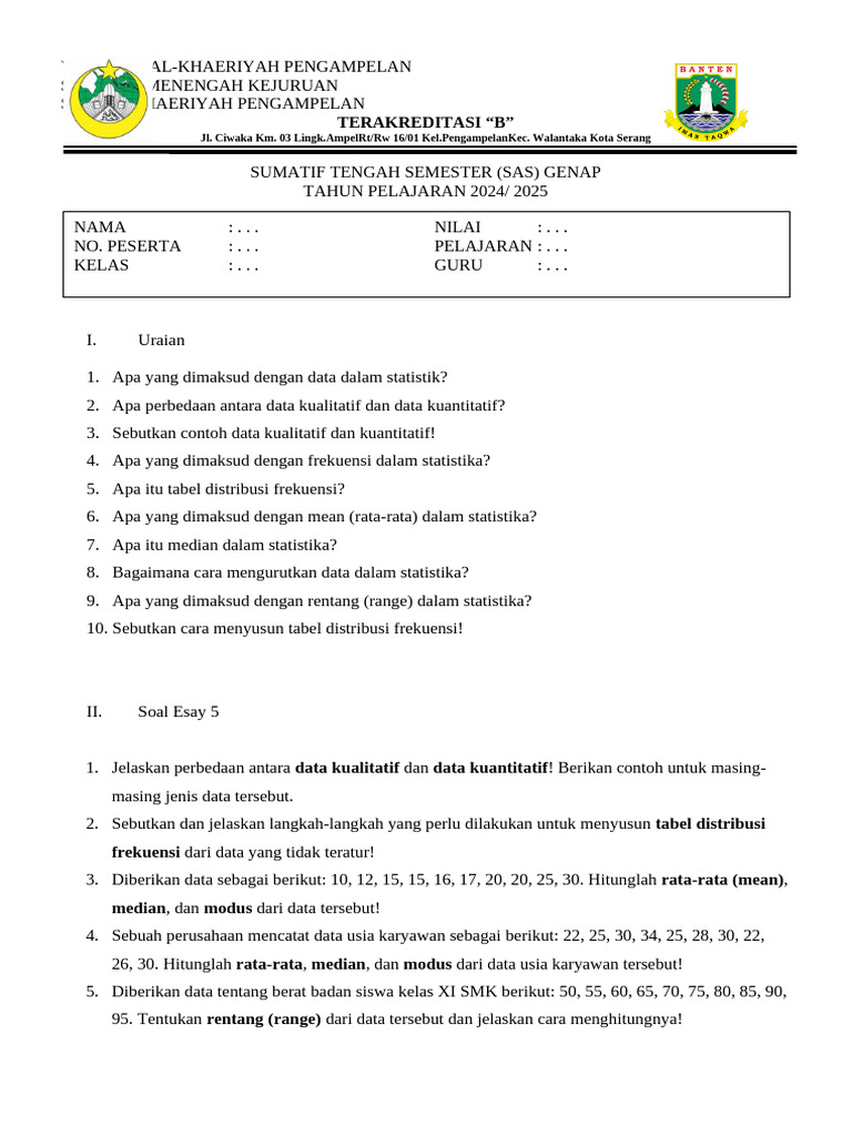 Soal MTK KLS Xi SMK | PDF