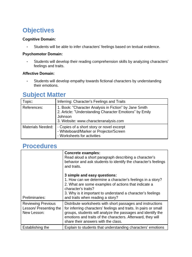 Inferring Character - S Feelings and Traits | PDF | Emotions | Feeling