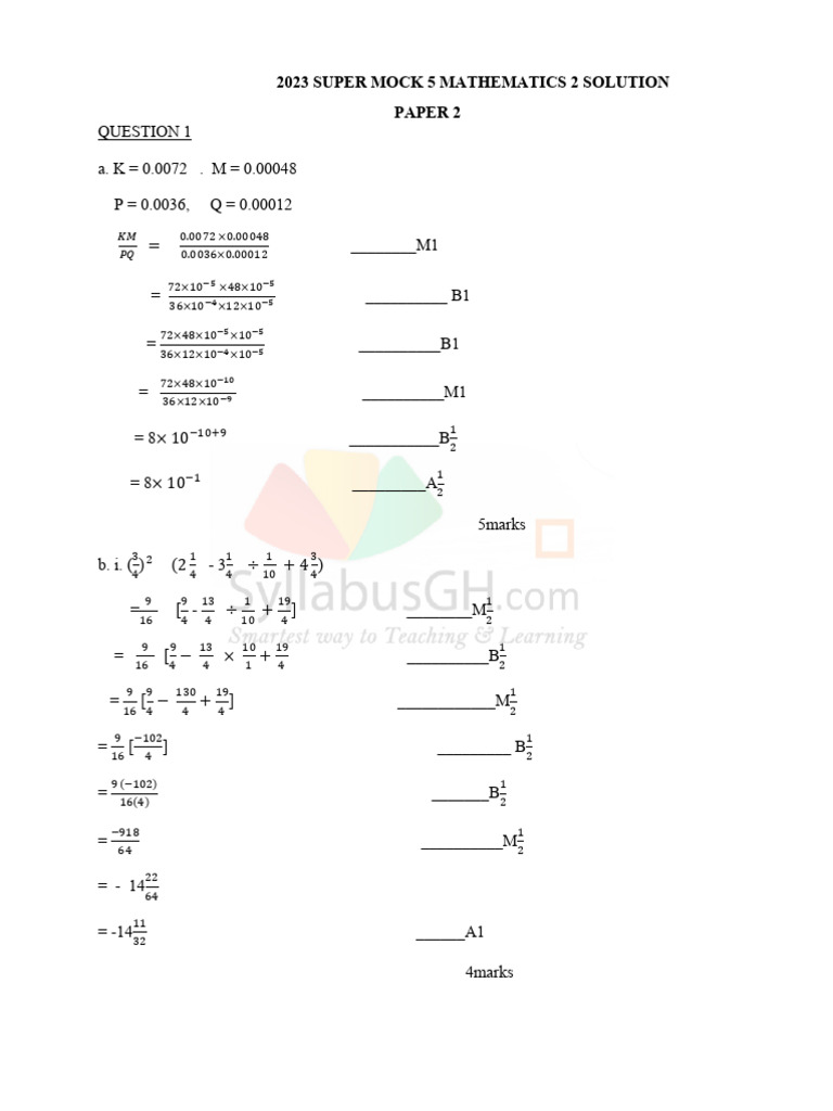 2023 Super Mock 5 Mathematics 2 Solution | PDF