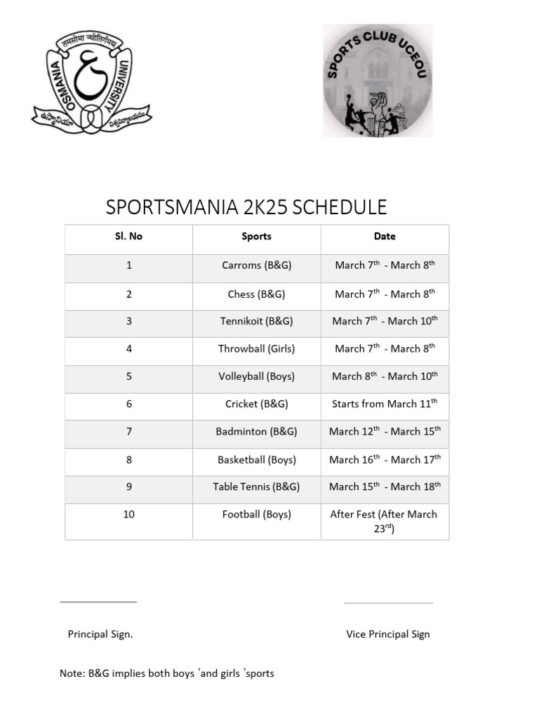 Sportsmania Schedule 2K25 | PDF