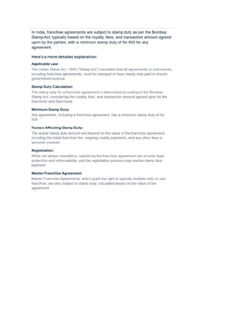 Stamp Duty and Registration of Franchise Agmt | PDF