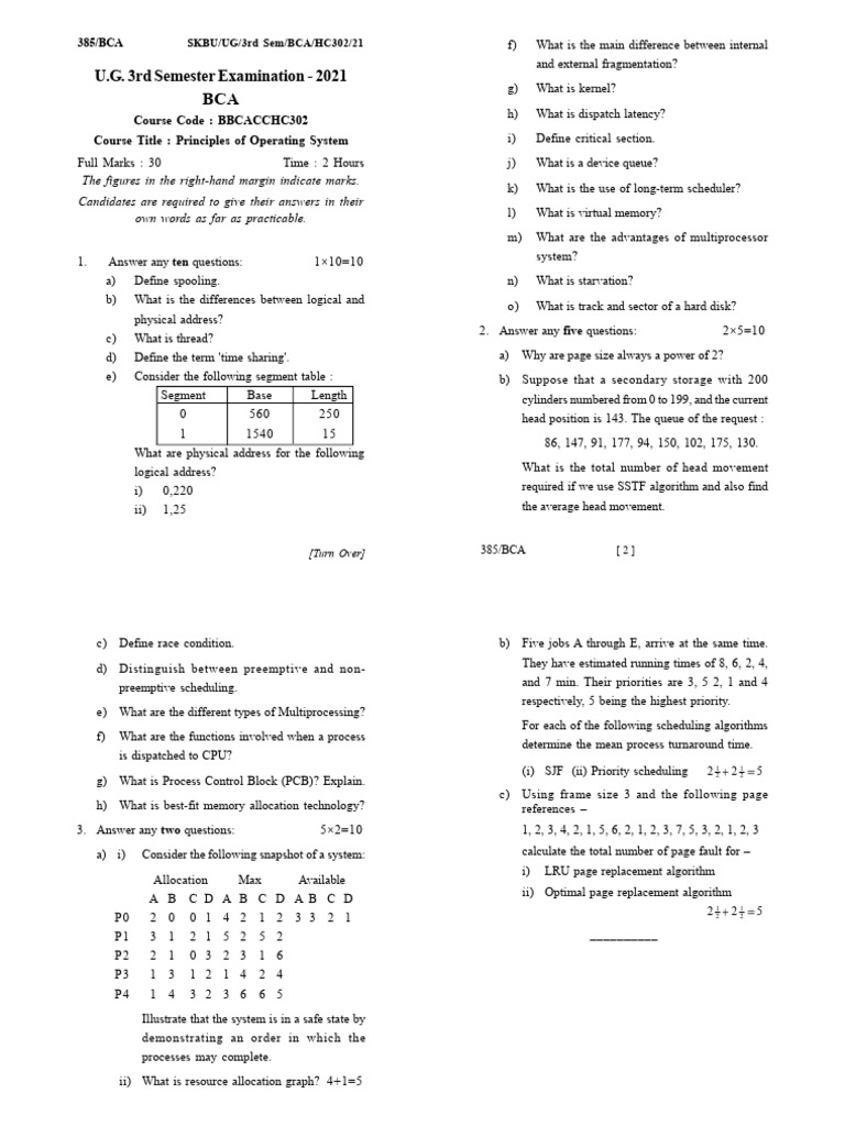 Operating System 2021 BCA | PDF