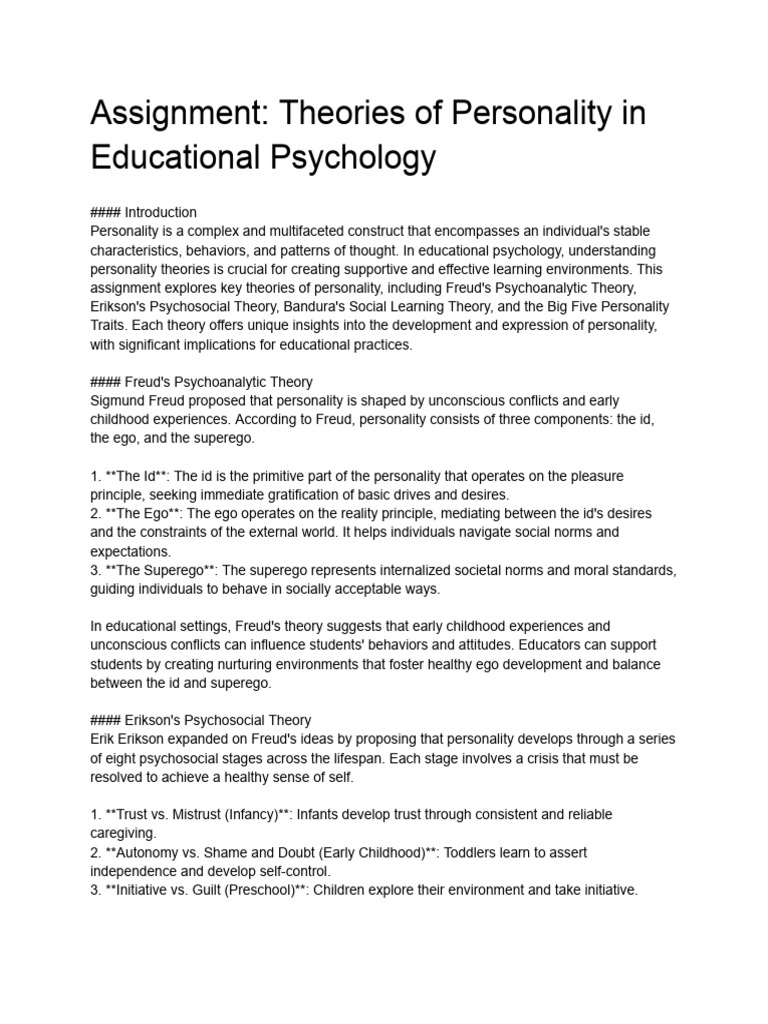 Assignment - Theories of Personality in Educational Psychology | PDF | Psychology | Social ...