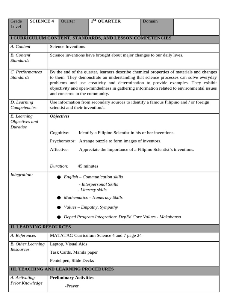 Science 4 Day 1 Inventors-Inventions Dumayas LP | PDF | Learning | Science