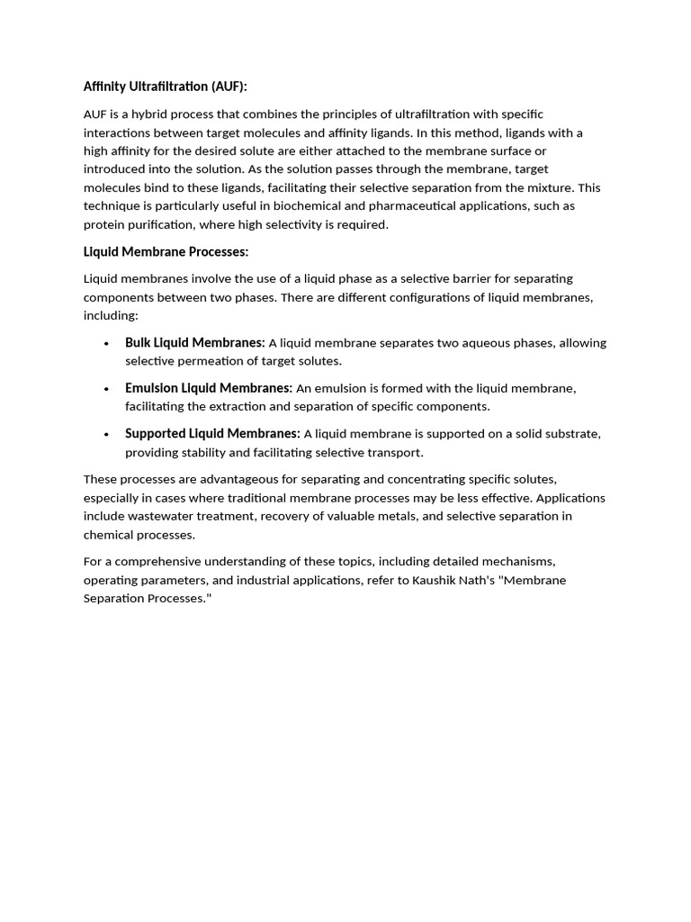 Affinity Ultrafiltration and Liquid Membranes | PDF