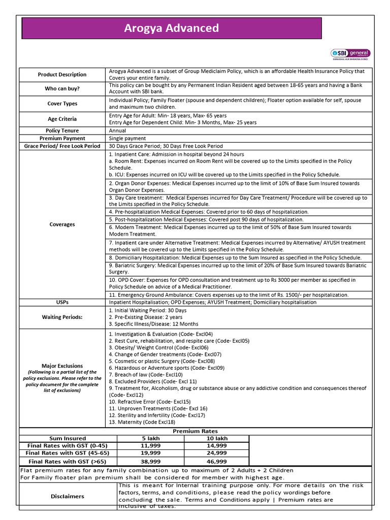 AROGYA ADVANCE - Pdfdisplayname AROGYA ADVANCE | PDF | Insurance | Hospital
