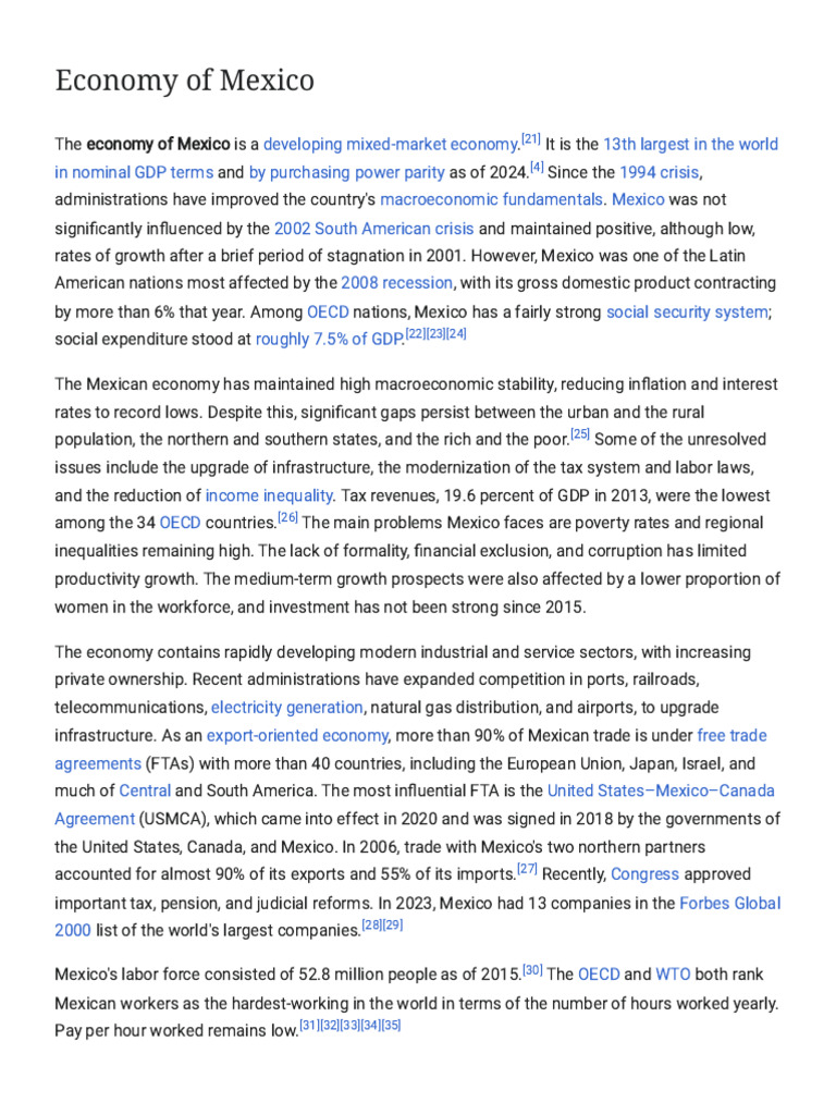 Economy of Mexico - Wikipedia | PDF | Mexican Peso | Mexico