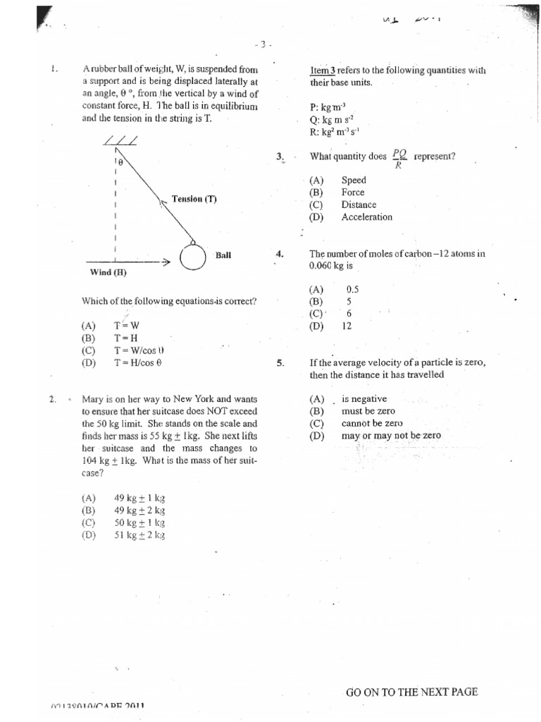 CAPE Physics - Unit 1 - Paper 1 - 2011 | PDF