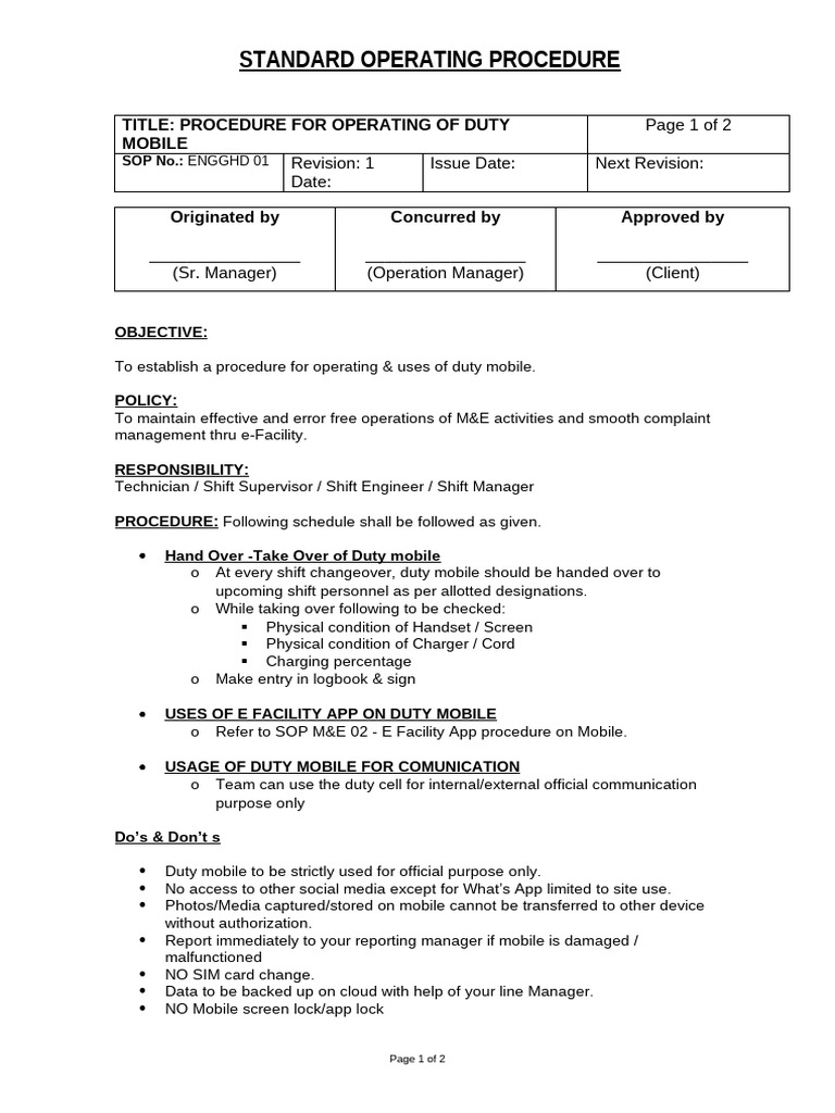 SOP Duty Mobile | PDF