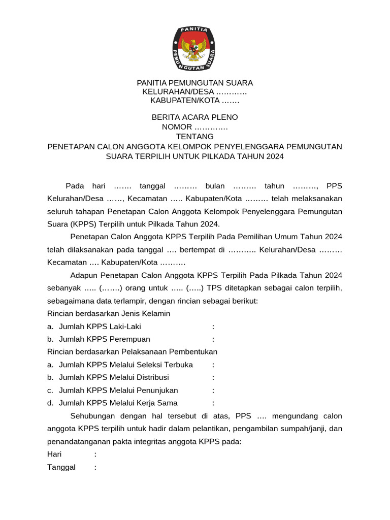 0 Berita Acara Pps Penetapan Kpps Terpilih | PDF