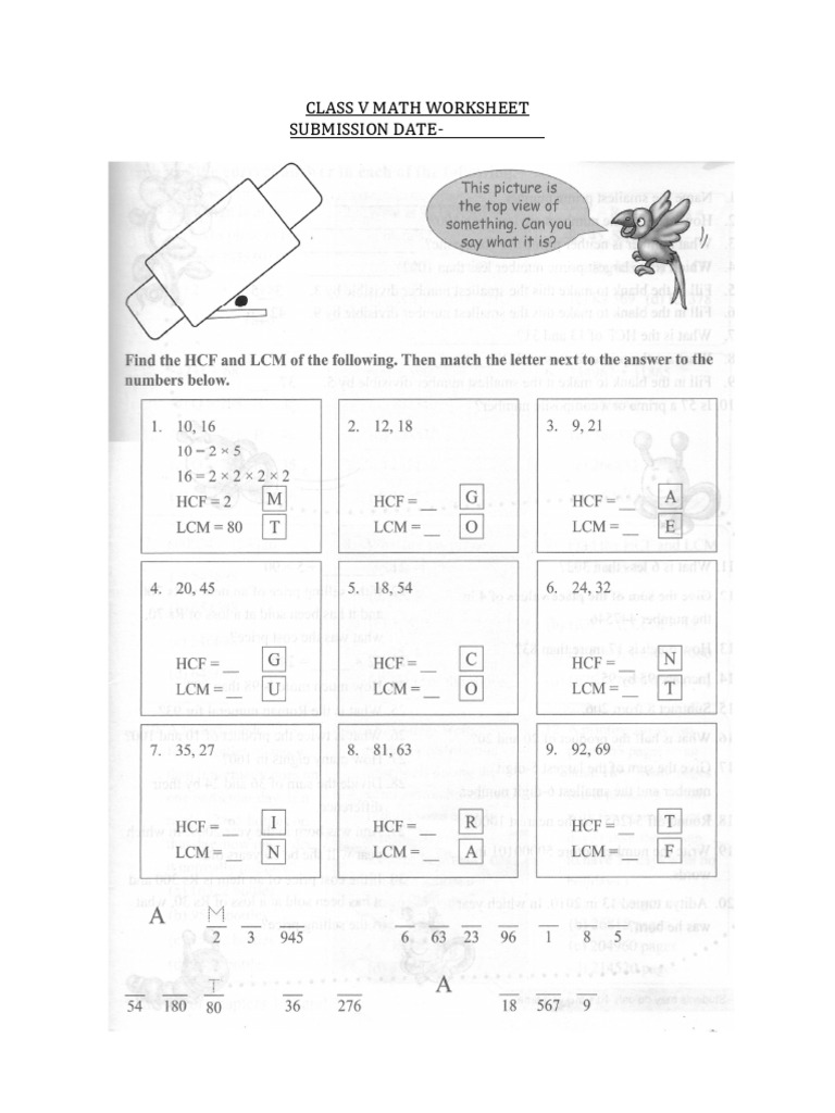 CBSE Class 5 Mathematics Worksheet - HCF and LCM | PDF