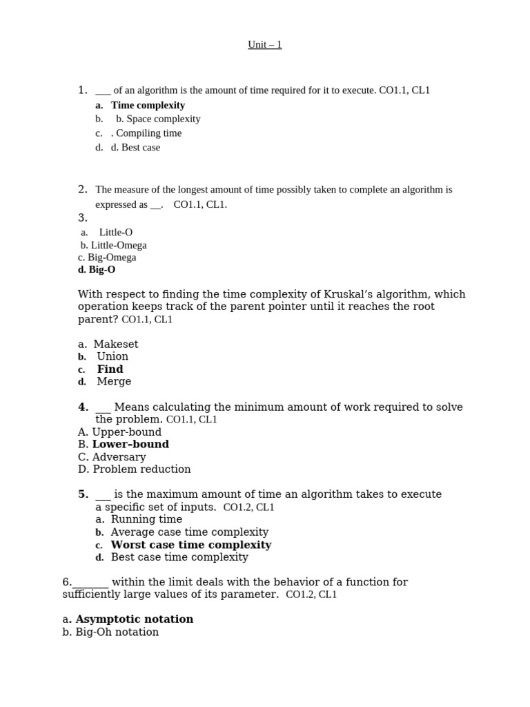 Daa Unit 1 & 2 QB | PDF | Vertex (Graph Theory) | Time Complexity