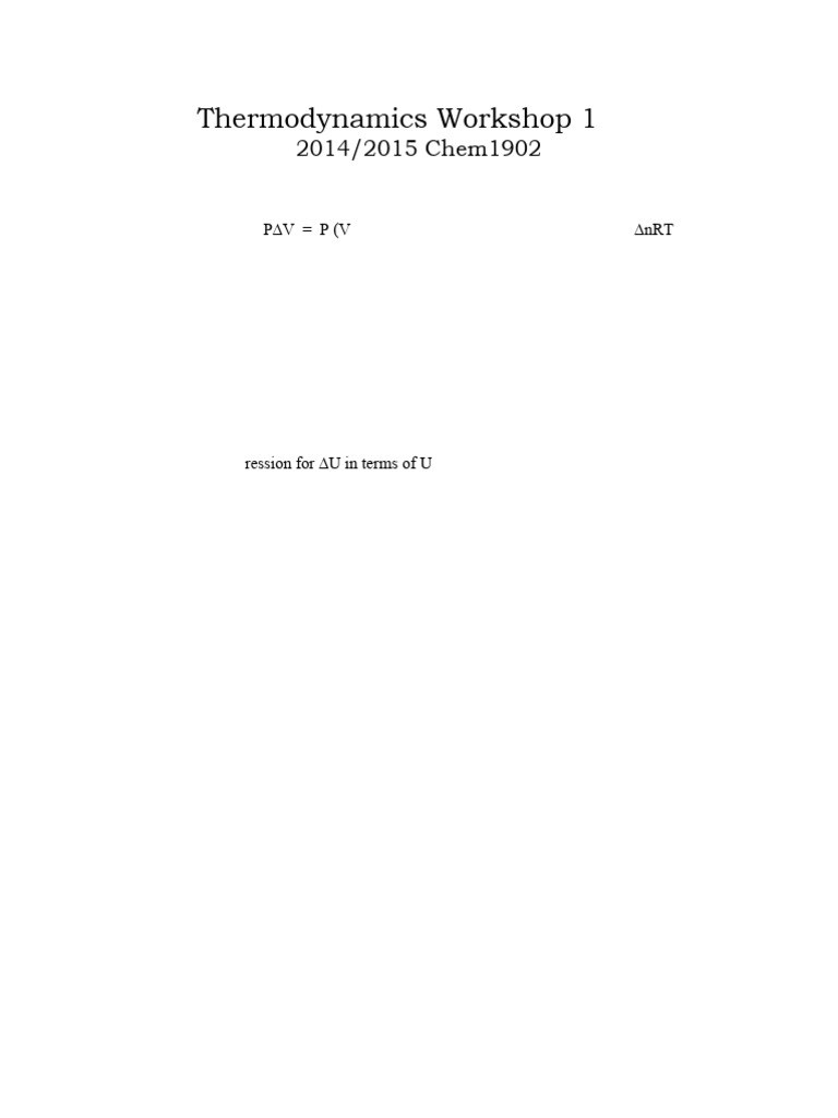 Thermodynamics Workshop1and Solutions | PDF