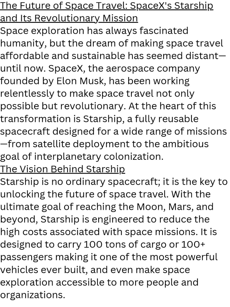 The Future of Space Travel SpaceX's Starship and Its Revolutionary Mission - 20250128 - 213322 ...
