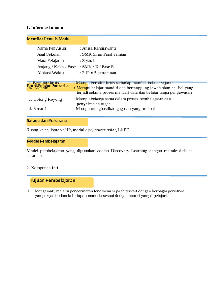 Modul Ajar Sejarah Kelas 10 - Konsep Dasar Ilmu Sejarah | PDF