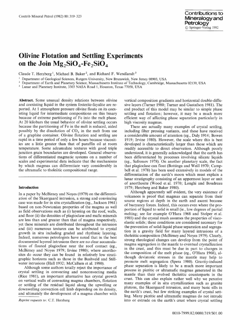 Olivine Flotation and Settling Experiments | PDF | Magma | Igneous Rock