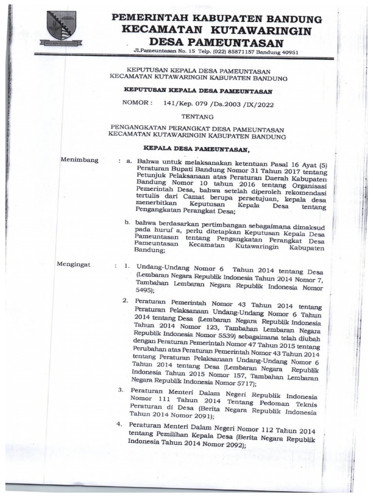 SK Perangkat Desa | PDF