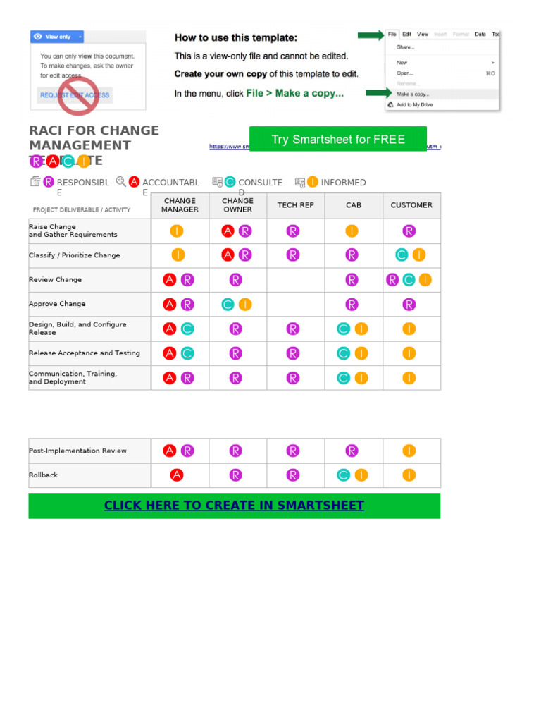 IC RACI For Change Management Template - Google Sheet | PDF