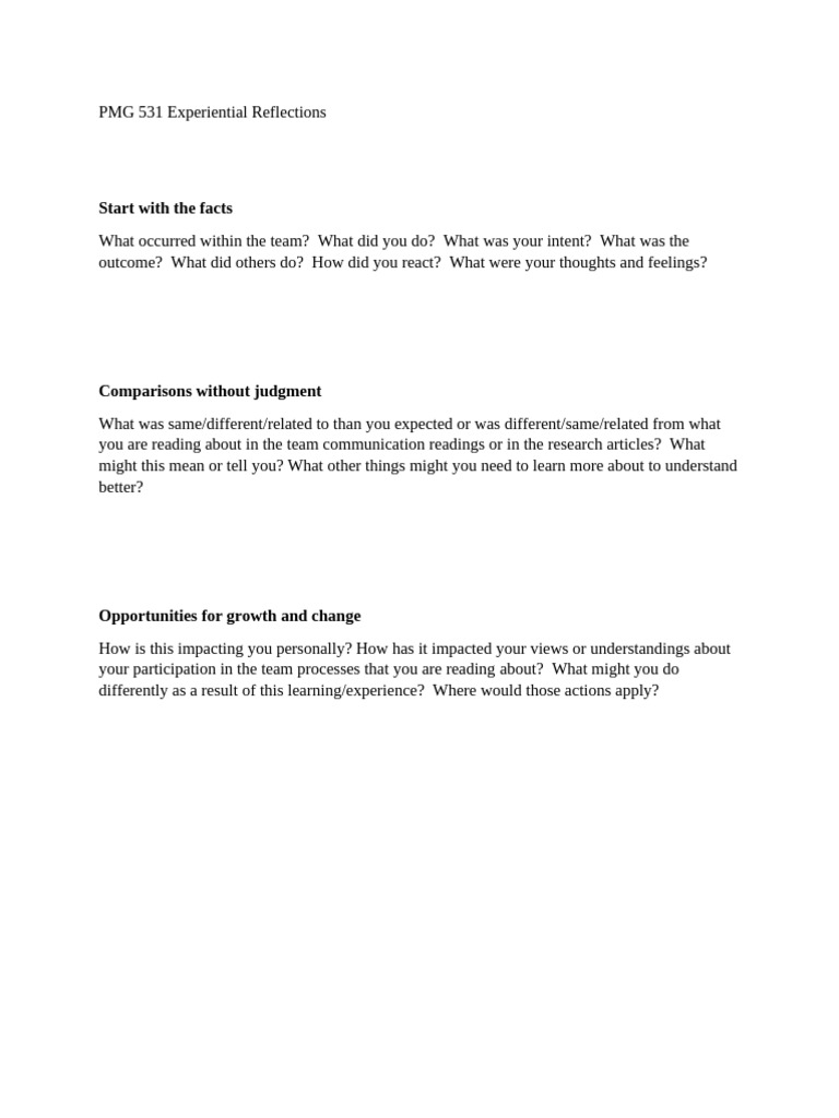 PMG 531 Experiential Reflection Assignment-2 | PDF