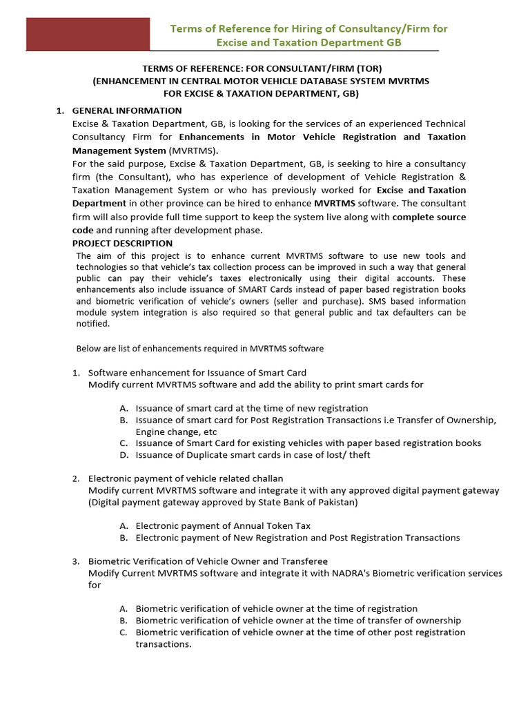 Terms of Reference It Consultant Excise GB | PDF | Taxes | Smart Card