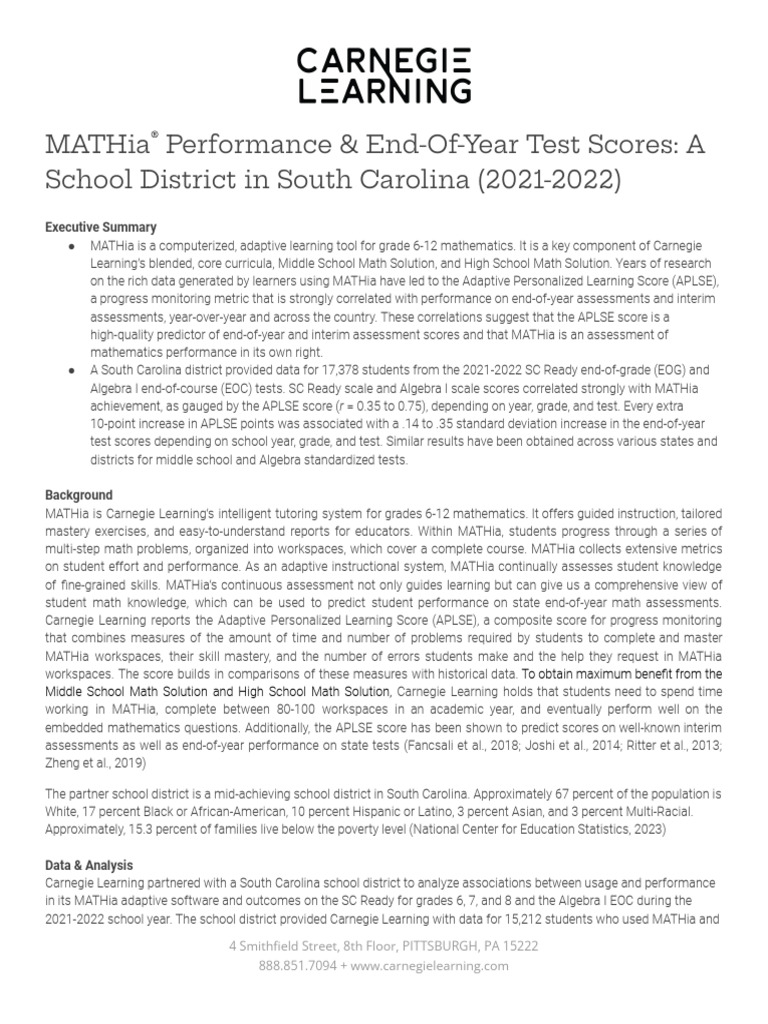 2024 MATHia Data Review SC One Pager | PDF | Regression Analysis ...
