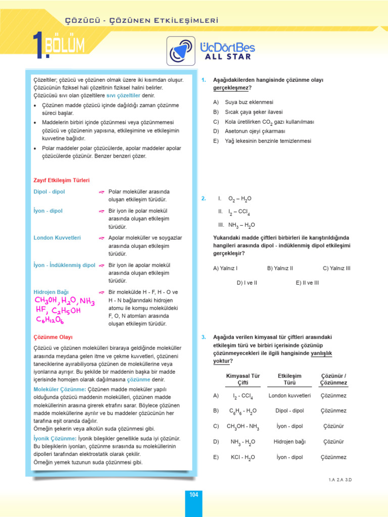 11.sinif Kimya 2.donem 1.yazili Genel Tekrar Konu Anlatimi | PDF