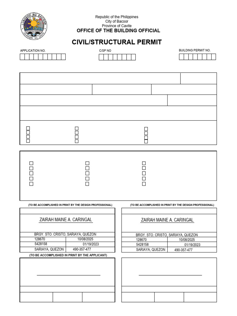 Bacoor - Gov.ph-Civil Structural Permit Form | PDF | Specification ...