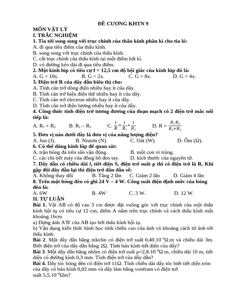 ĐỀ-CƯƠNG-KHTN-9 | PDF