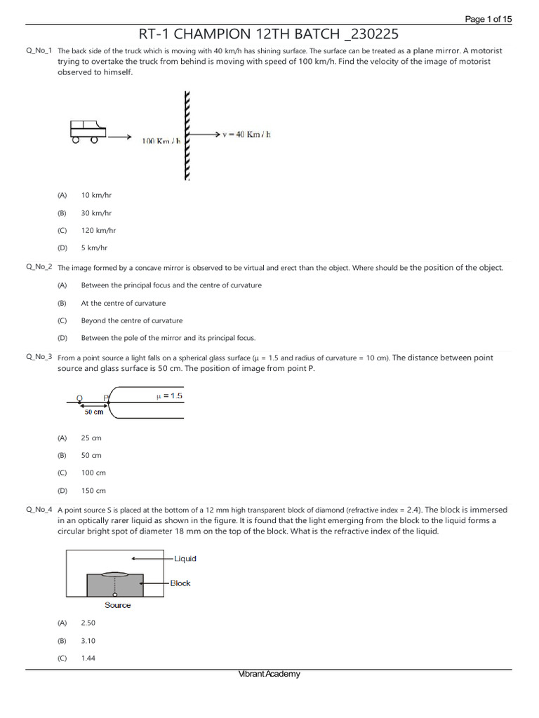 Vibrant Academy Test Series RT-1 | PDF | Acceleration | Waves