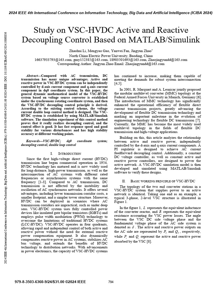 Study On VSC-HVDC Active and Reactive Decoupling Control Based On MATLAB Simulink | PDF | High ...