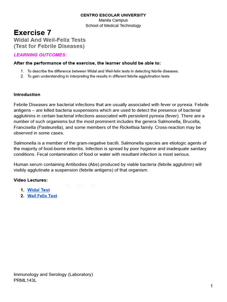ImmunoSero (PRML143) - Exercise 7 - Widal and Weil-Felix Tests ...