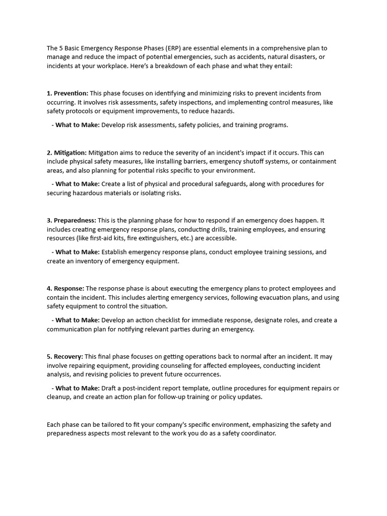 The 5 Basic Emergency Response Plane | PDF | Emergency | Emergency ...