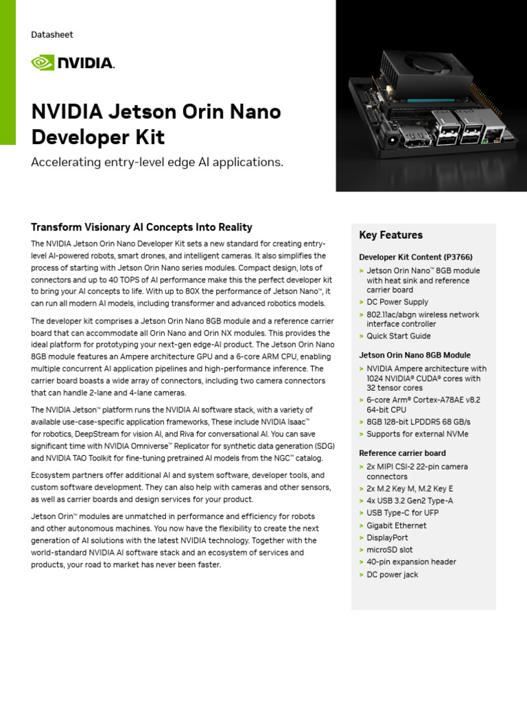 Jetson Orin Nano Developer Kit Datasheet | PDF | Graphics Processing Unit | Computing