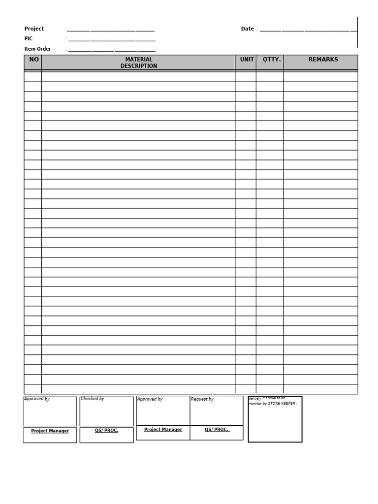 Form Report Order Material | PDF