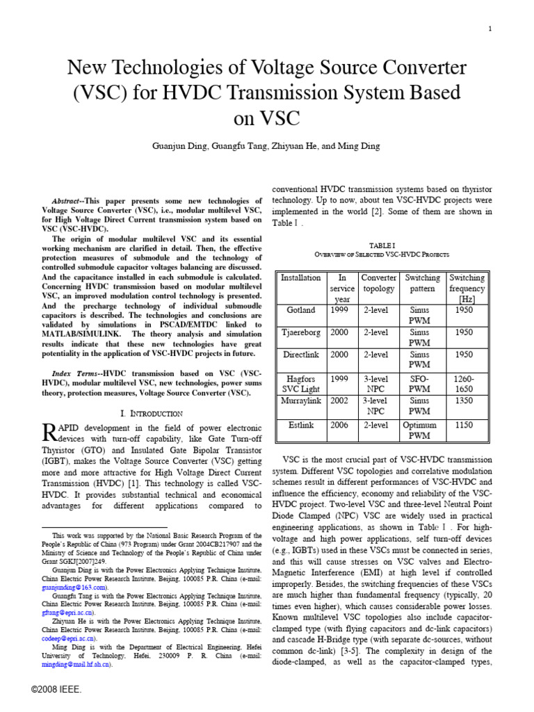New Technologies of Voltage Source Converter VSC For HVDC Transmission System Based On VSC | PDF ...