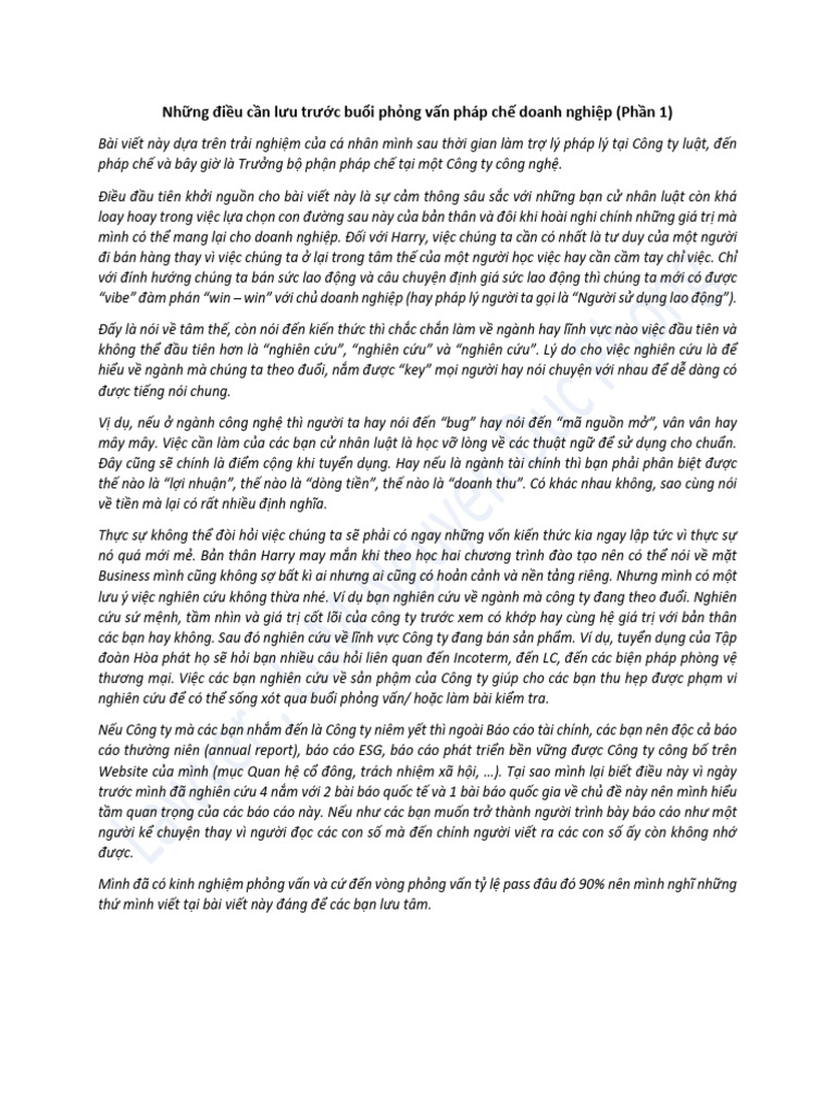 Những điều cần lưu trước buổi phỏng vấn PCDN (Phần 1) | PDF